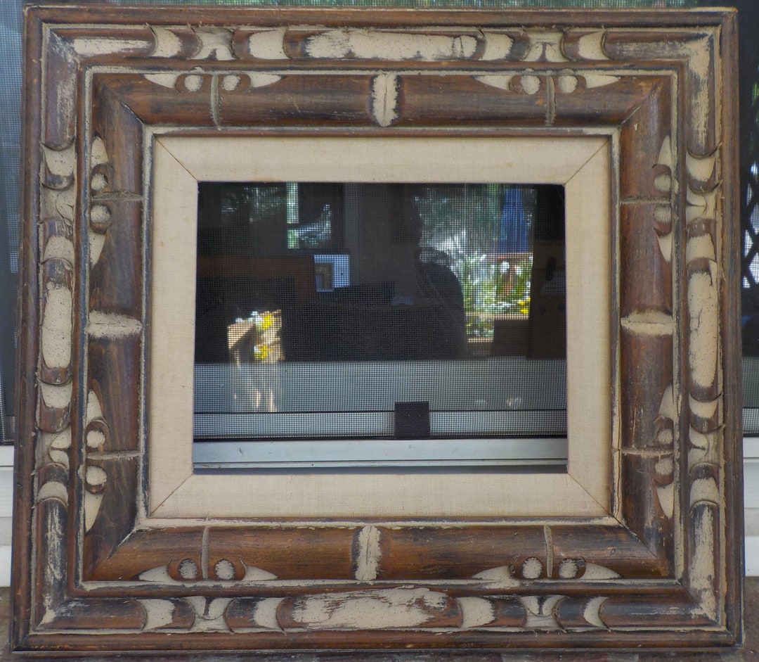 Midcentury MEXICAN Hand-carved BROWN & Taupe Wash, Chunky Wood Frame, 8 ...