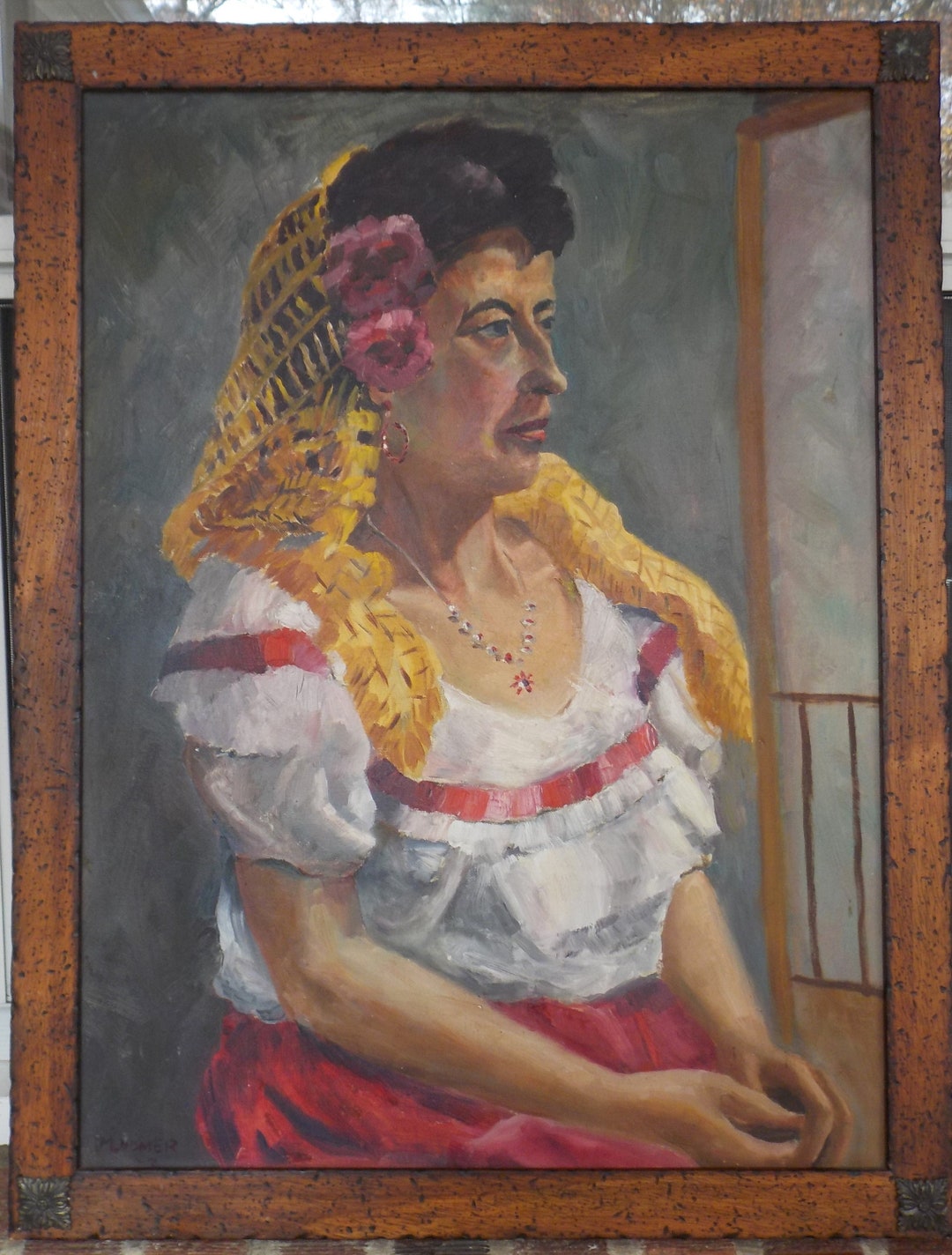 Vintage Middle-age SPANISH Mexican WOMAN in Profile , Oil PORTRAIT ...
