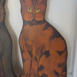 Vintage FOLK Art, Hand-painted Tabby CATS , Primitive WOOD Wall ...