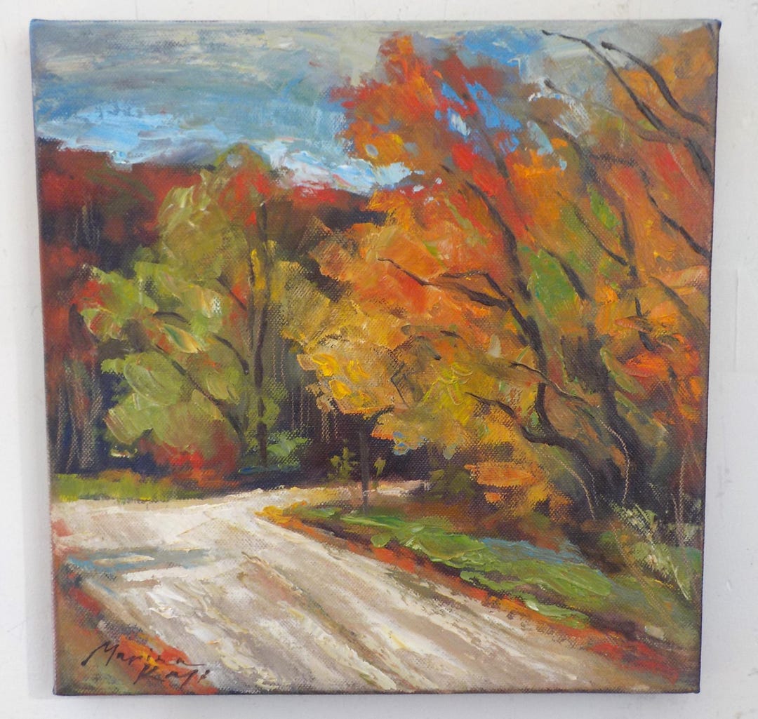 Original IMPRESSIONIST , Plein Air AUTUMN Fall , Road LANDSCAPE ...