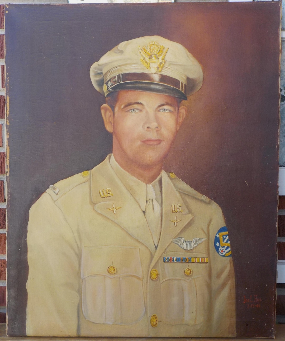 Vintage Handsome AIR FORCE Pilot, Soldier Military, Large Oil PORTRAIT ...