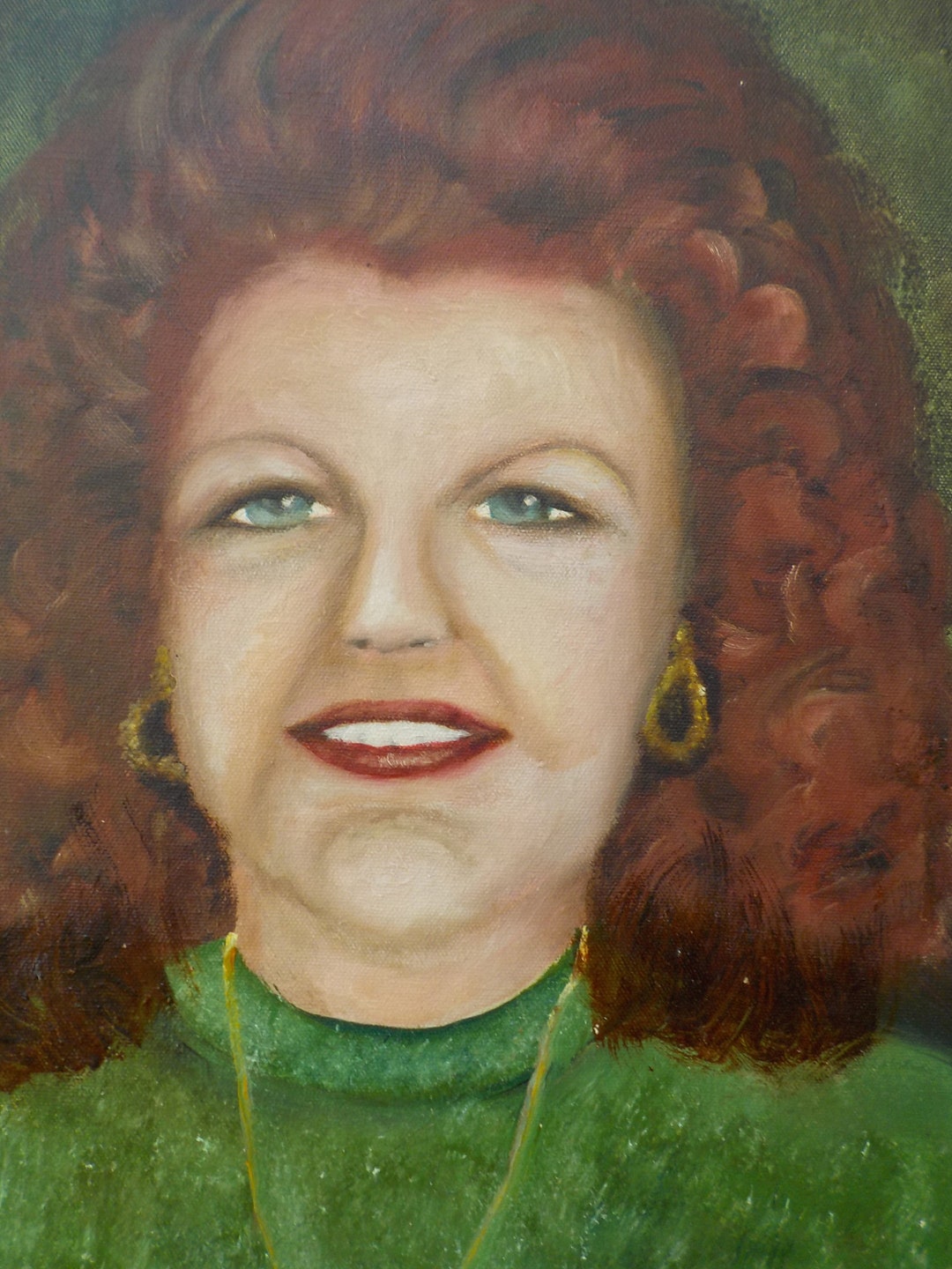 Vintage Outsider Art Redhead WOMAN in GREEN Oil Portrait - Etsy