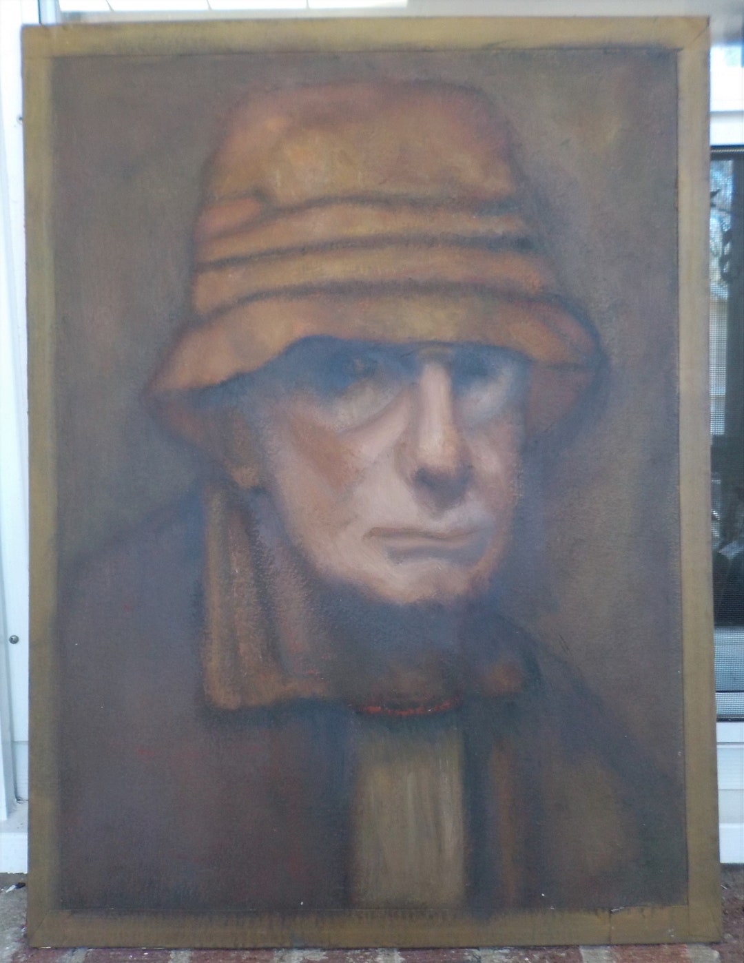 Vintage ARTIST Self-portrait Moody Old Guy Brown Tones Reverse Side Two ...