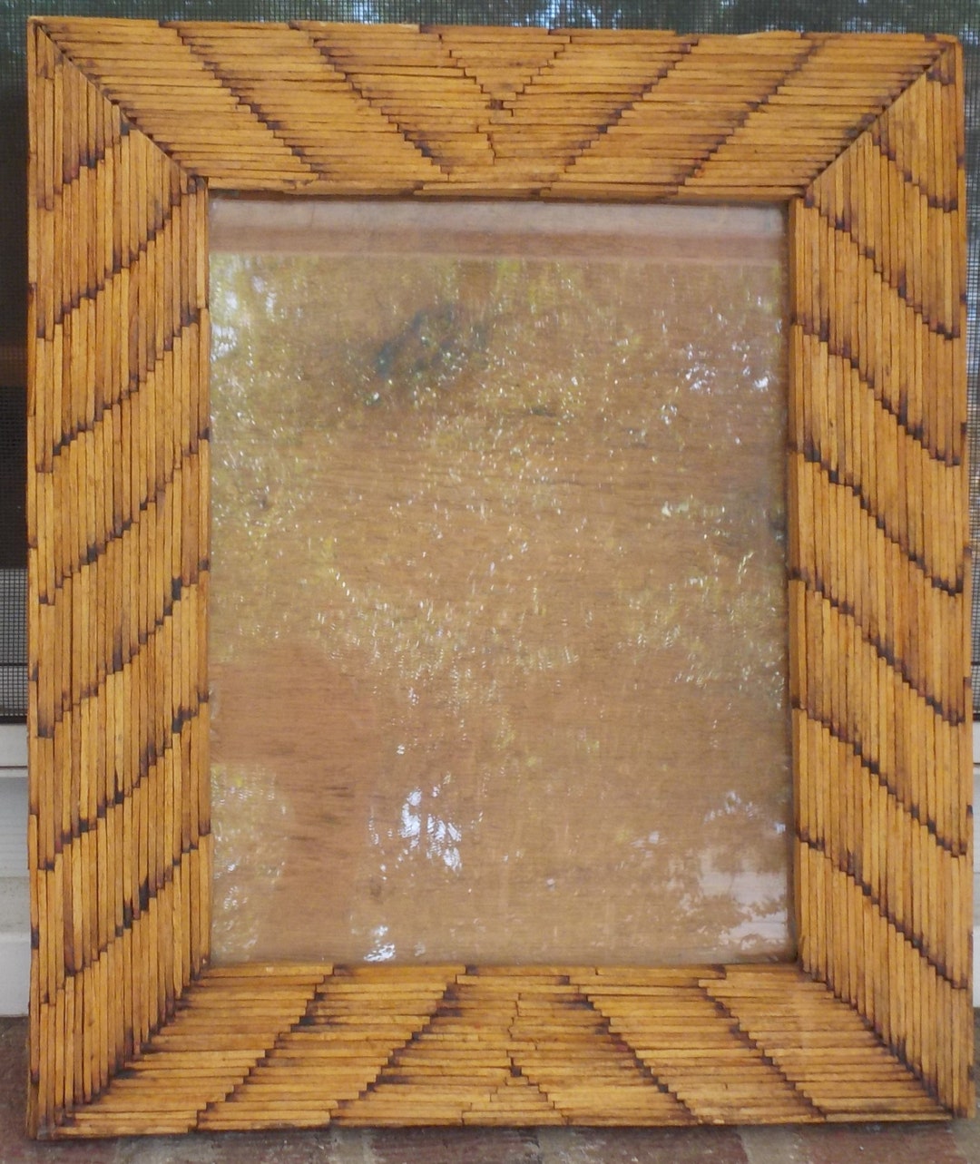 Vintage American FOLK , MATCHSTICK Prison Art, Wood Picture FRAME , 7 1 ...