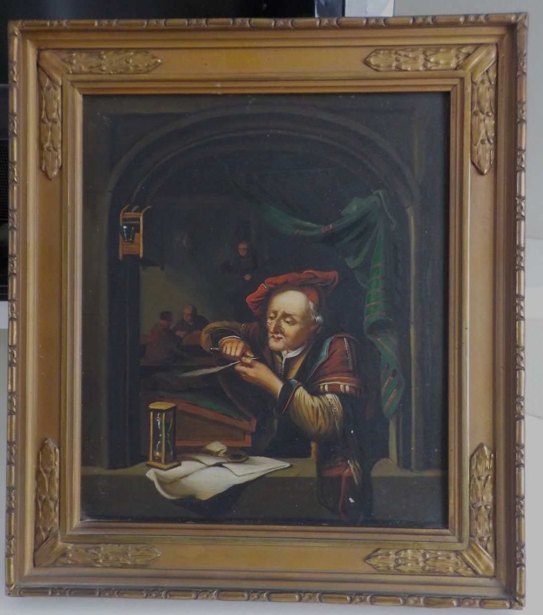 Antique MEDIEVAL ' the Old SCHOOLMASTER ', Middle Ages, Dutch Oil ...