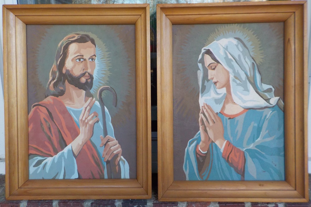 Vintage PBN, JESUS & MADONNA, Mother Mary, Paint by Number Paintings ...