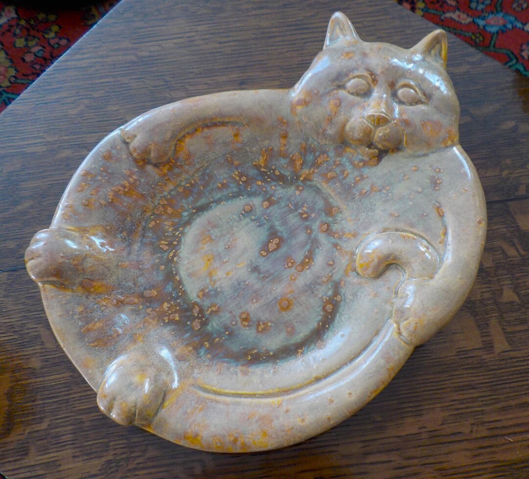 Vintage Light Brown Chubby CAT , Heavy ART POTTERY , Decorative Dish ...