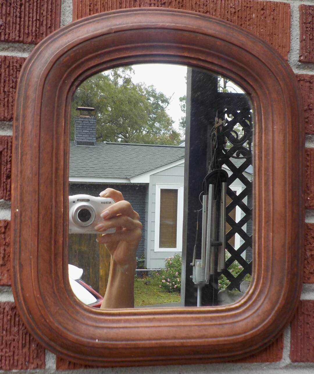 Antique BROWN Primitive Farmhouse, ARCHED Small Wall MIRROR , Tombstone ...