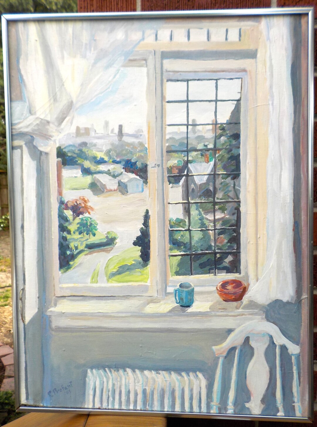 Vintage IMPRESSIONIST ,soft WINDOW VIEW ,white Curtains Oil Painting ...