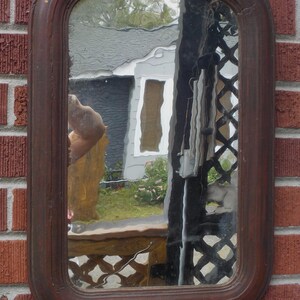 Antique PRIMITIVE Farmhouse , Old Wavy Glass, BROWN Arched Tombstone ...