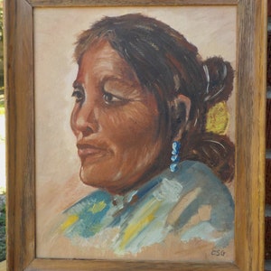 Vintage NAVAJO Native American, INDIAN WOMAN , Small Oil Portrait ...
