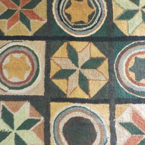 Vintage PRIMITIVE Stars & Circles , Folk Art Hand HOOKED RUG, Original ...