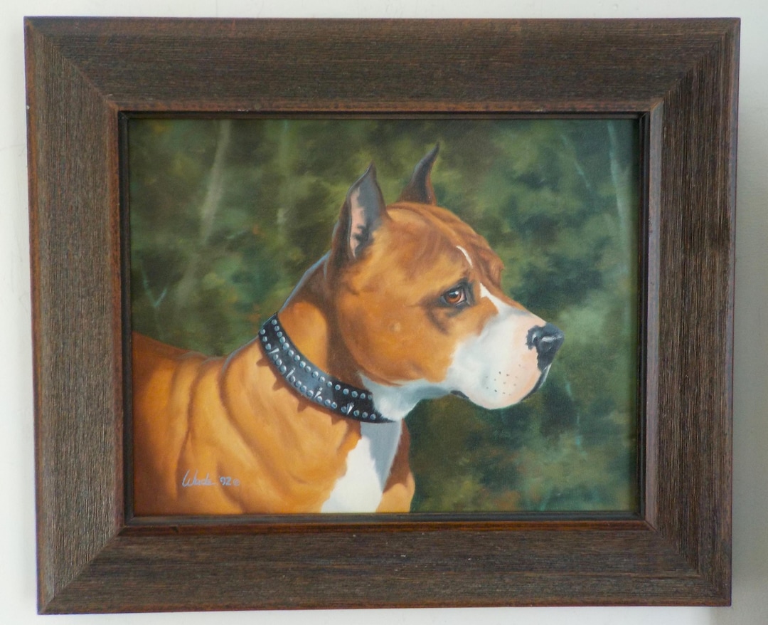 Vintage STAFFORDSHIRE Bull Terrier ' Staffy ' DOG , Portrait Painting ...