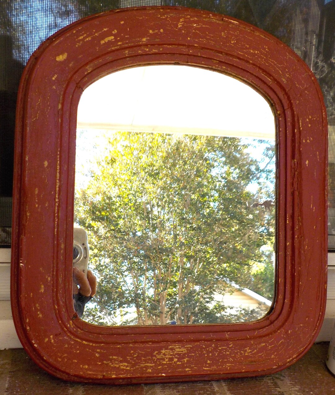Antique RED Primitive Farmhouse, ARCHED Small Wall MIRROR , Shabby ...