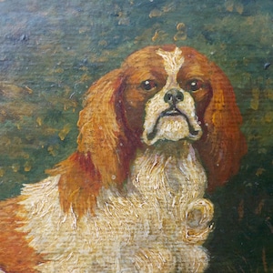 Antique KING Charles CAVALIER SPANIEL Dog in Landscape , Miniature ...