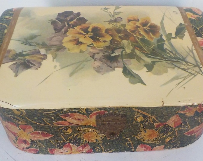 Antique VICTORIAN PANSIES Celluloid Dresser Sewing Box 8 3/4 In. C1880s ...