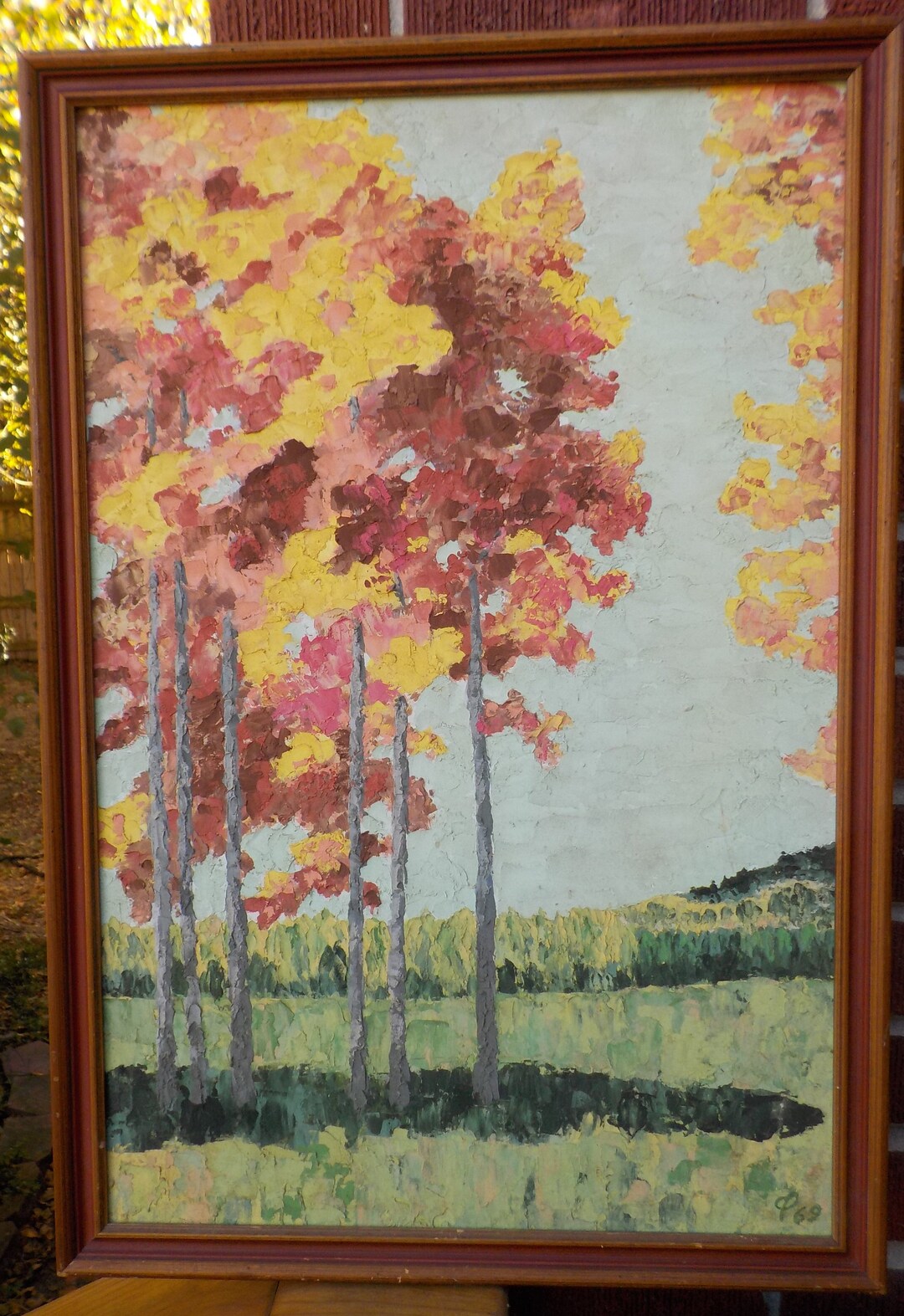Vintage Midcentury Abstract Expressionist AUTUMN TREES LANDSCAPE Heavy ...
