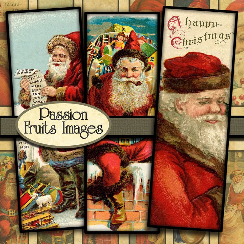 Antique Santa Images Digital Collage Sheet 1 X 3 Inch Slides Instant ...