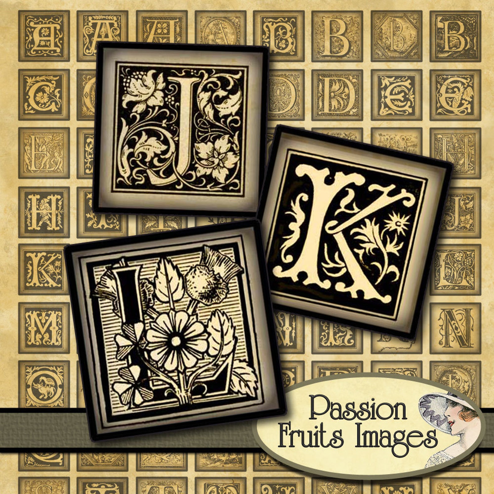 Antique Alphabet Monogram Tiles Digital Collage Sheet - Etsy