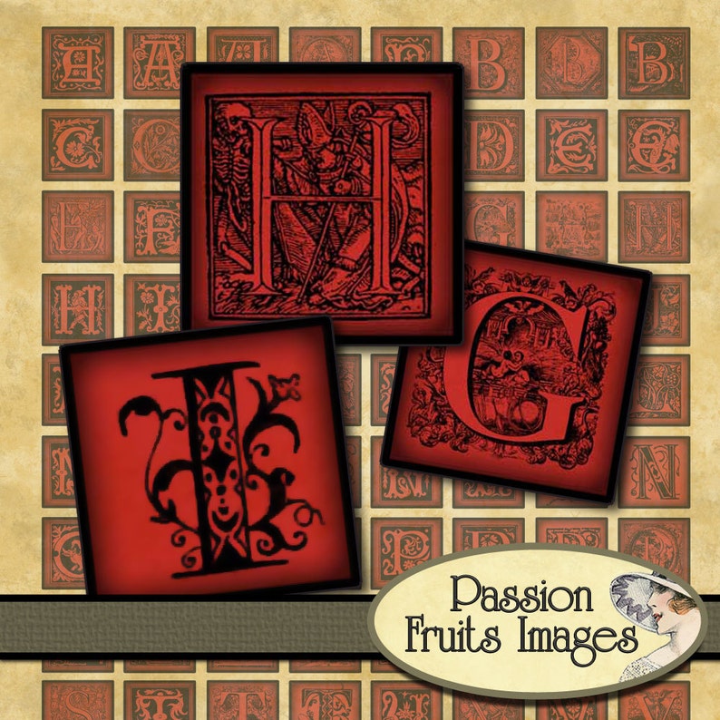 Gothic Red Scrabble Antique Alphabet Monogram Tiles .75 - Etsy