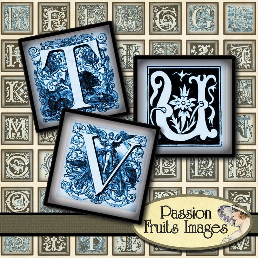 Blueprint Blue Alphabet Monogram .75" Square Digital Collage Sheet ...