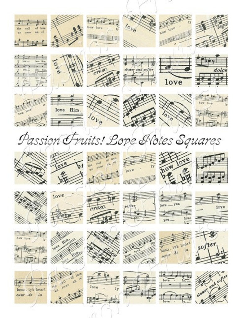 Love Notes 1 Inch Squares- Digital Collage Sheet From Vintage Sheet ...