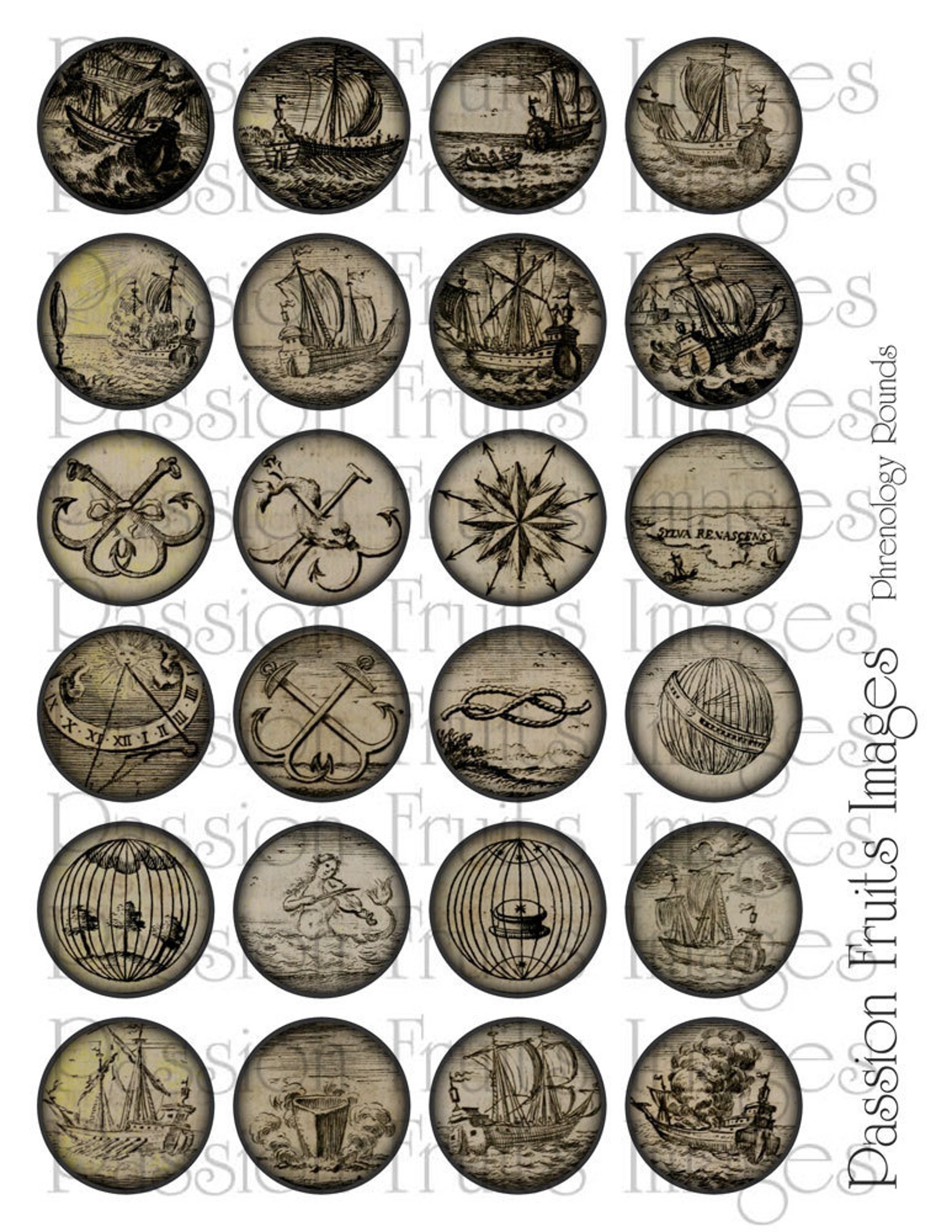 Ancient Nautical Symbols 1" Rounds Digital Collage Sheet--instant ...