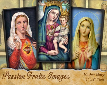 Virgin Mary Madonna Digital Collage Sheet 1x2 Inch Rectangle Digital ...