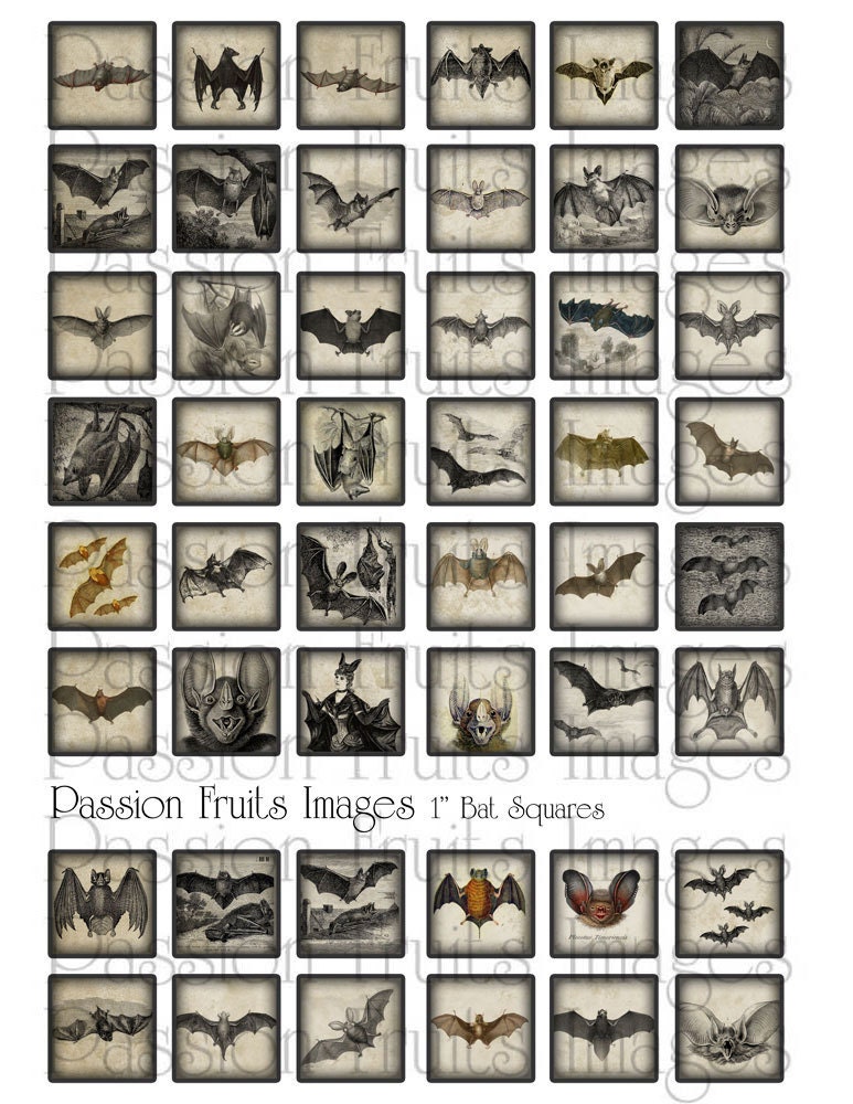 Antique Halloween Bat Images 1" Squares Inchies Digital Collage Sheet ...