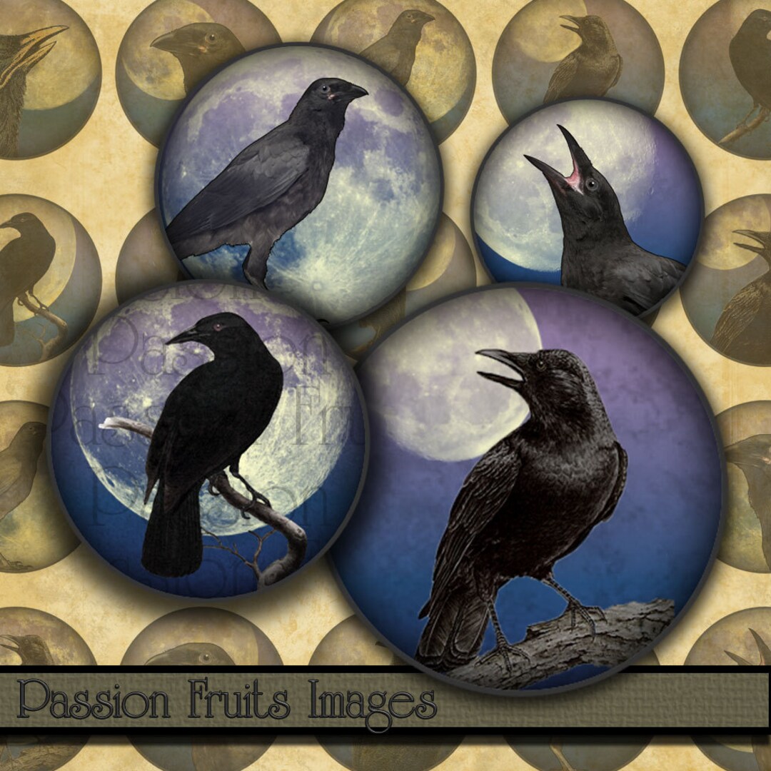 Moonlit Crows Digital Collage Sheet- 1" Circles-- Instant Download ...