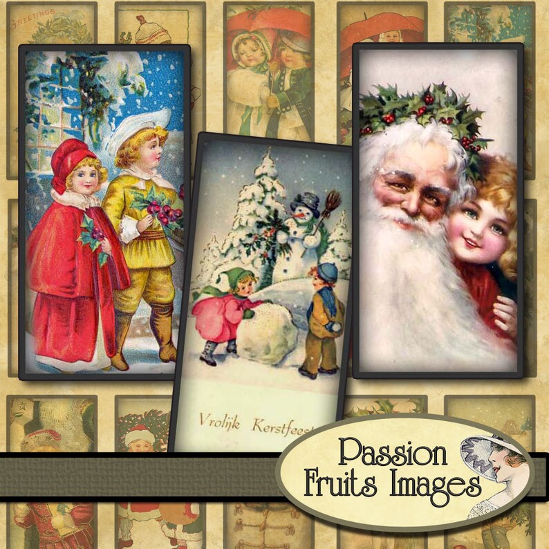 Victorian Christmas Children Images 1"x2" Domino Tiles Digital Collage ...