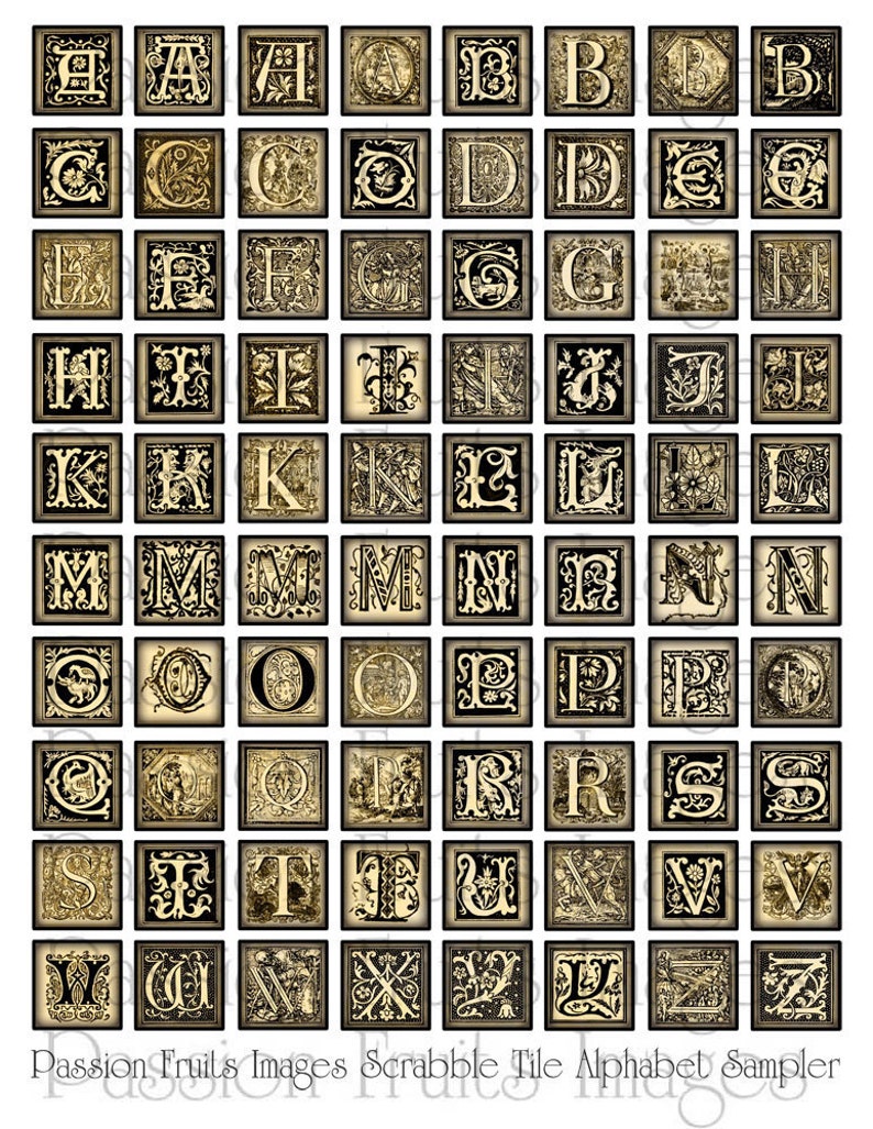 Antique Alphabet Monogram Tiles Digital Collage Sheet - Etsy