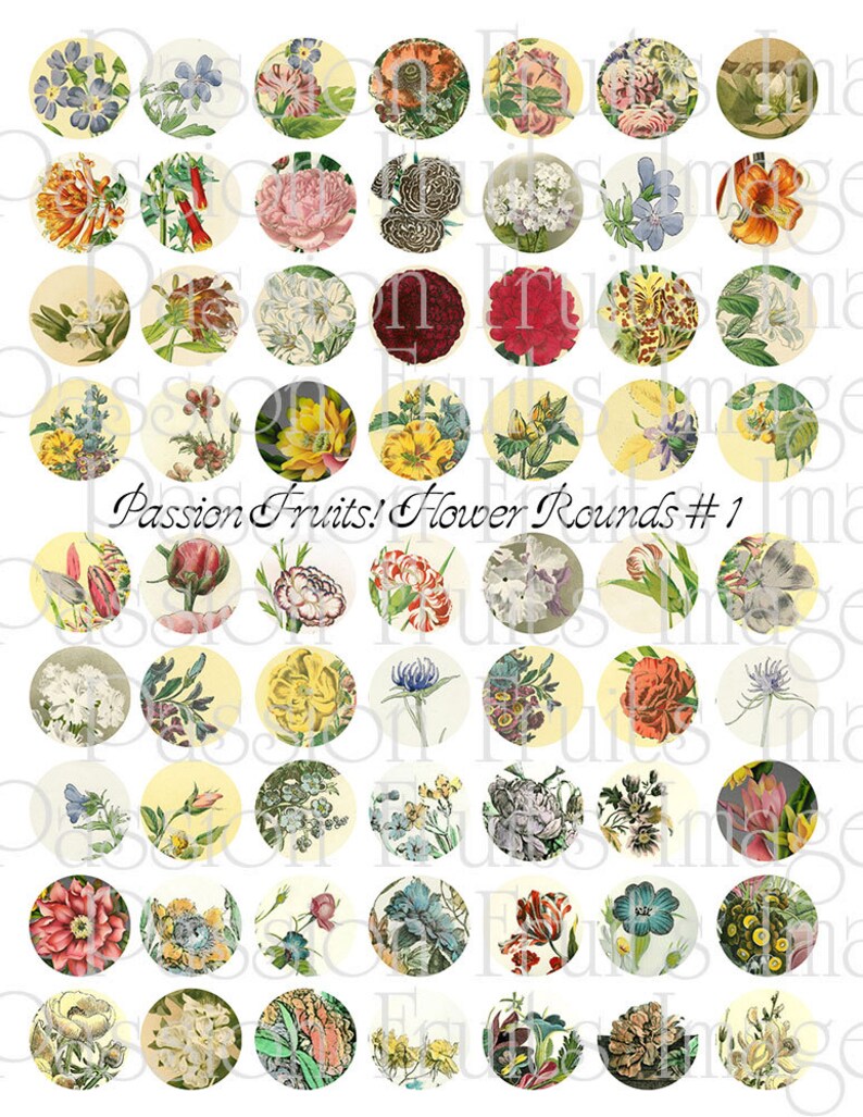 Vintage Flowers 1 Inch Rounds Digital Collage Sheet-- Instant Download ...