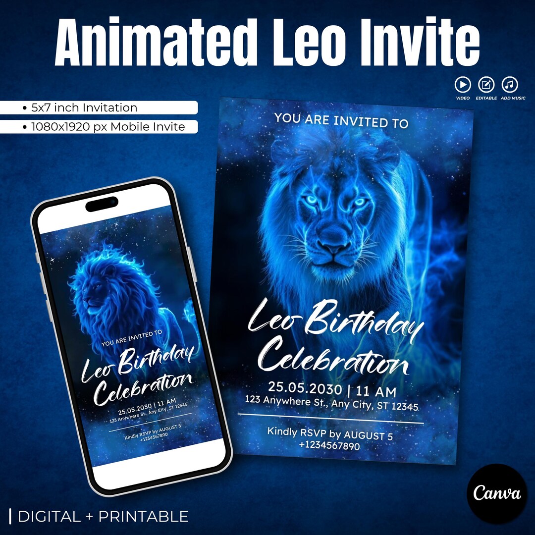 Leo Birthday Party Flyer: Editable Canva Template (digital Download) - Etsy