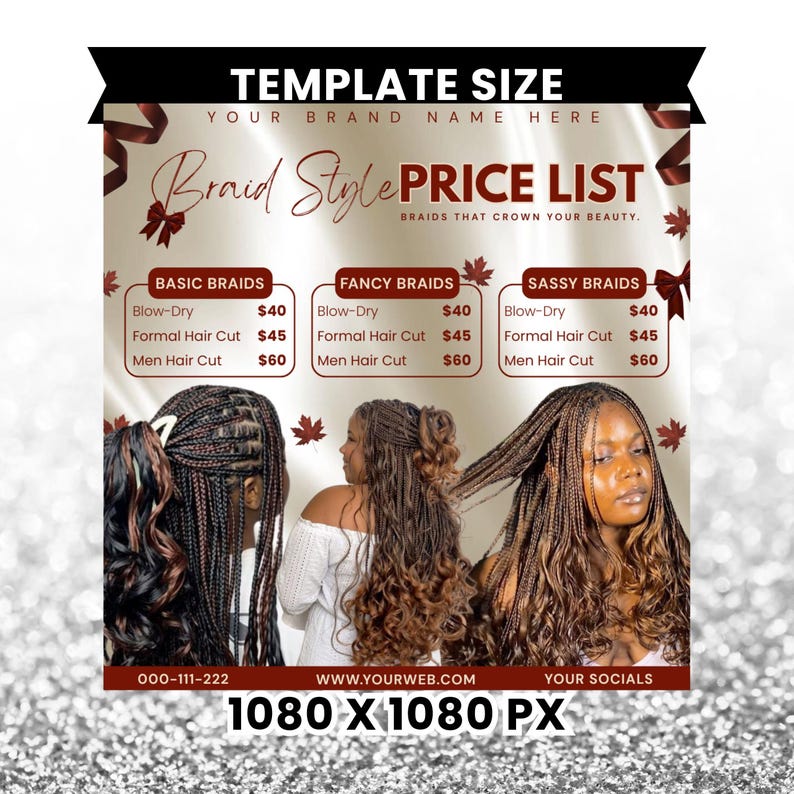 Editable Braid Price List | Salon Hair Menu Canva Template (digital ...