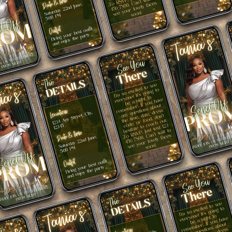 Prom Send off Invitation Template, Green Gold Prom Invite, Animated ...