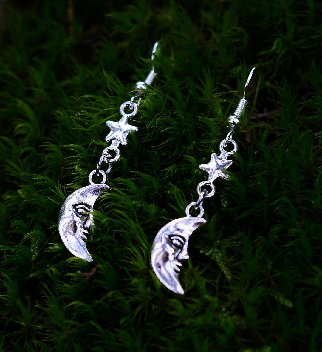 Crescent Moon and Star Dangling Drop Earrings, Witchy Jewelry ...