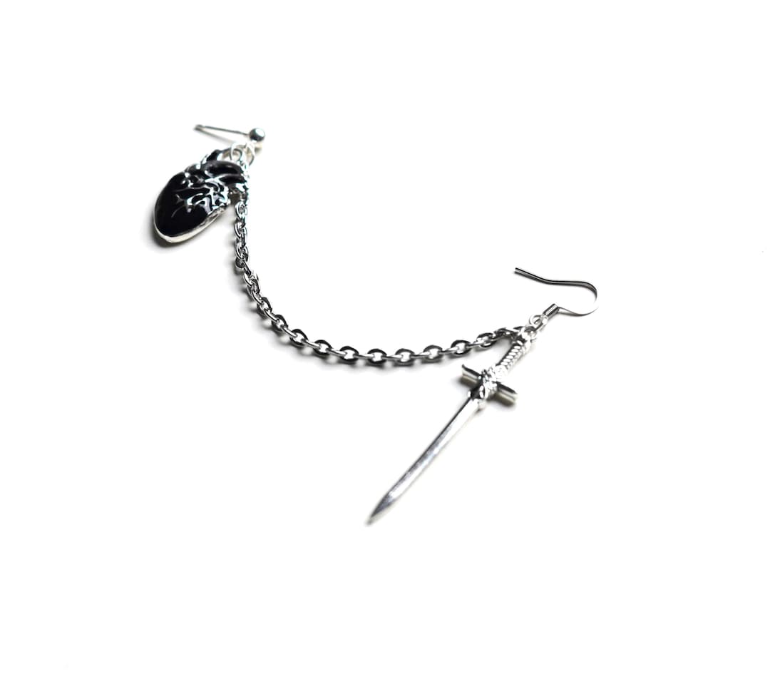 Black Heart Sword Earring, Dark Romantic Jewelry, Gothic Emotional ...