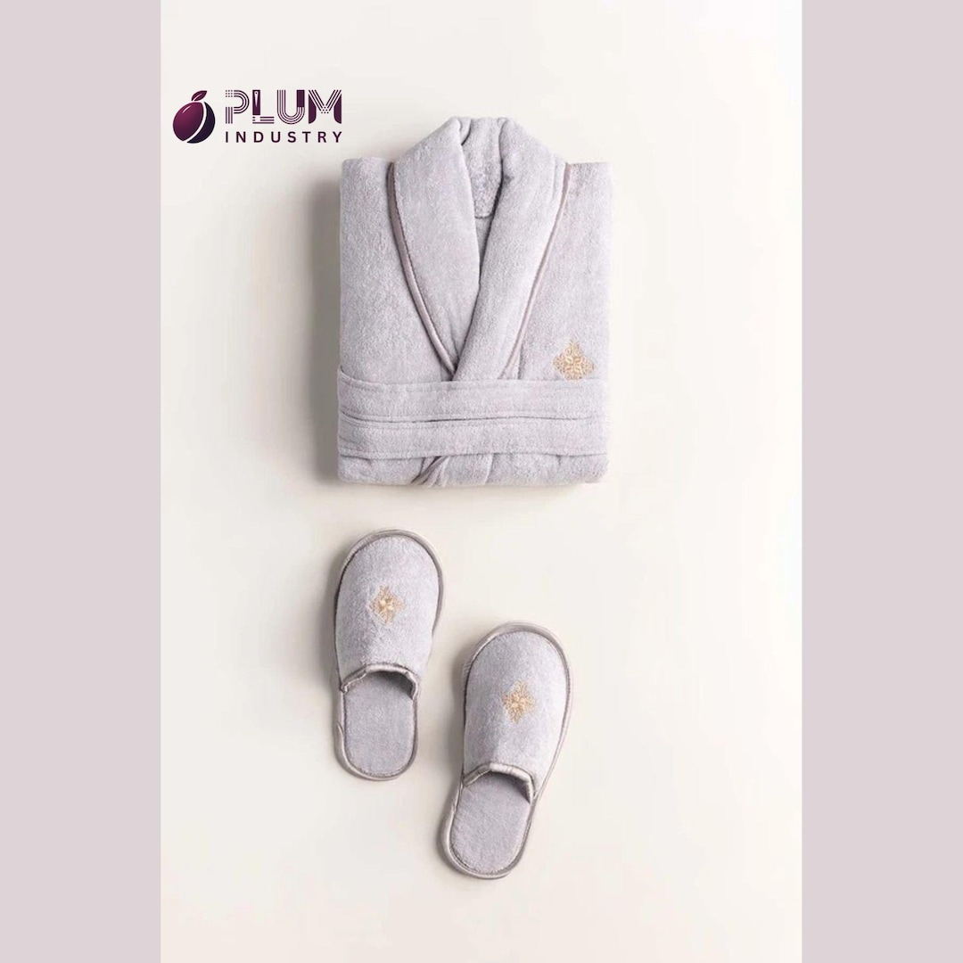 Luxury Bathrobe and Slipper Set – Soft Cotton Spa Robe With Embroidery ...