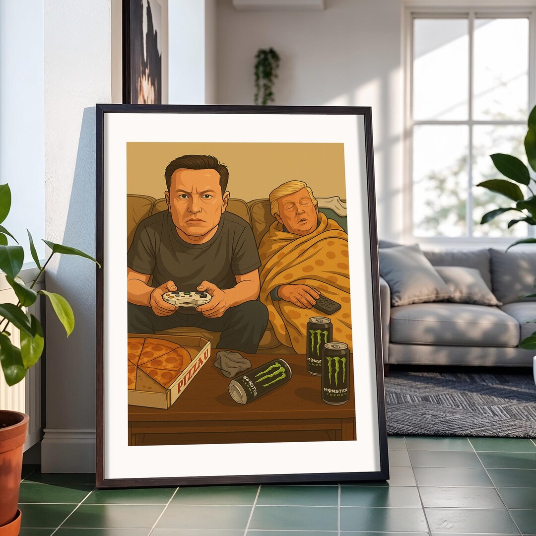 Elon Musk and Donald Trump Funny Wall Art | Gamer Couch Satire Print ...