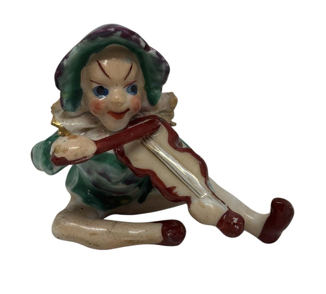Vintage Whimsical Ceramic Jester Pixie Elf Figure Playing Violin ...