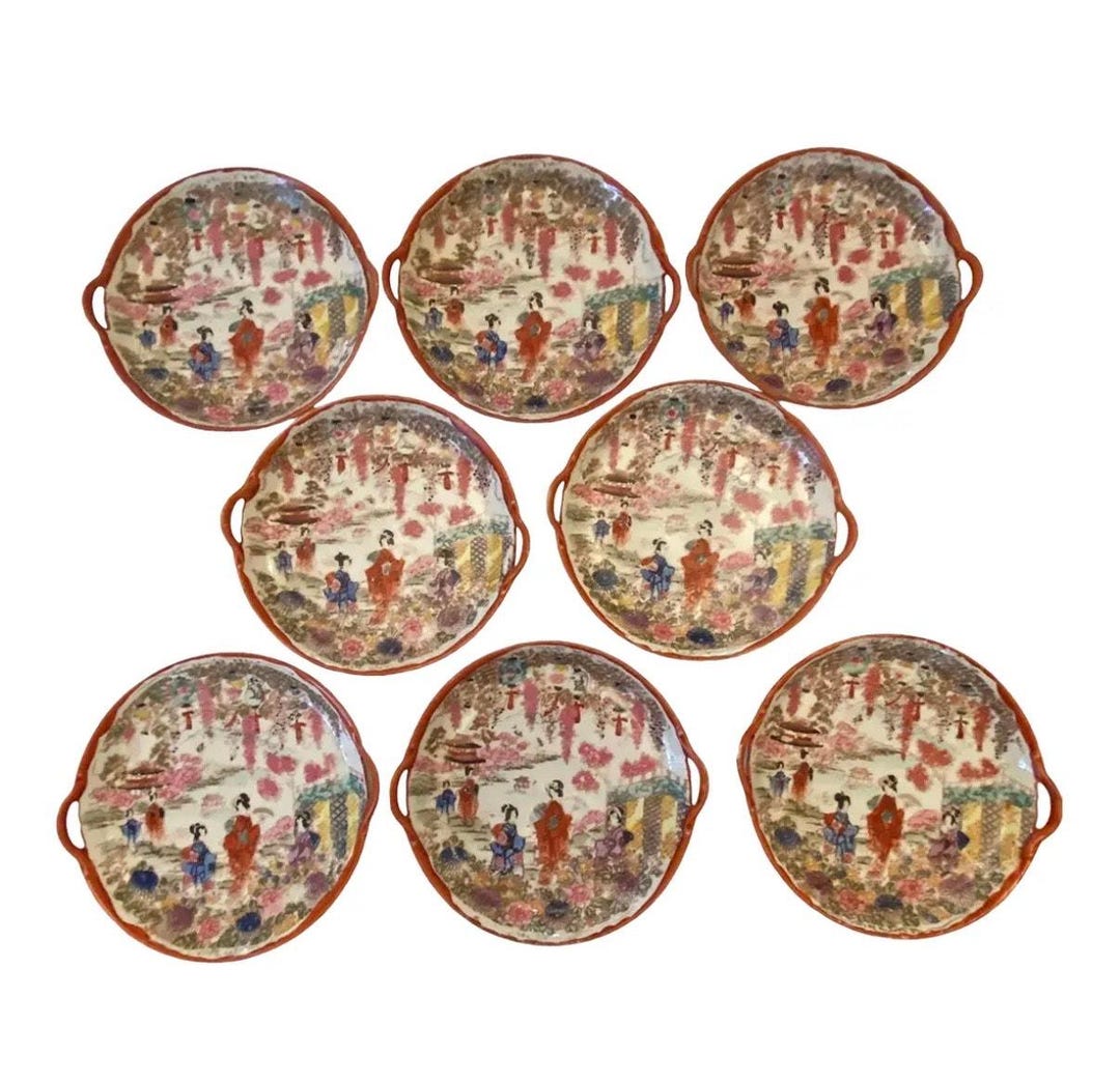 Vintage Chinoiserie Ceramic Handpainted Luncheon Hors D’oeuvres Plates ...