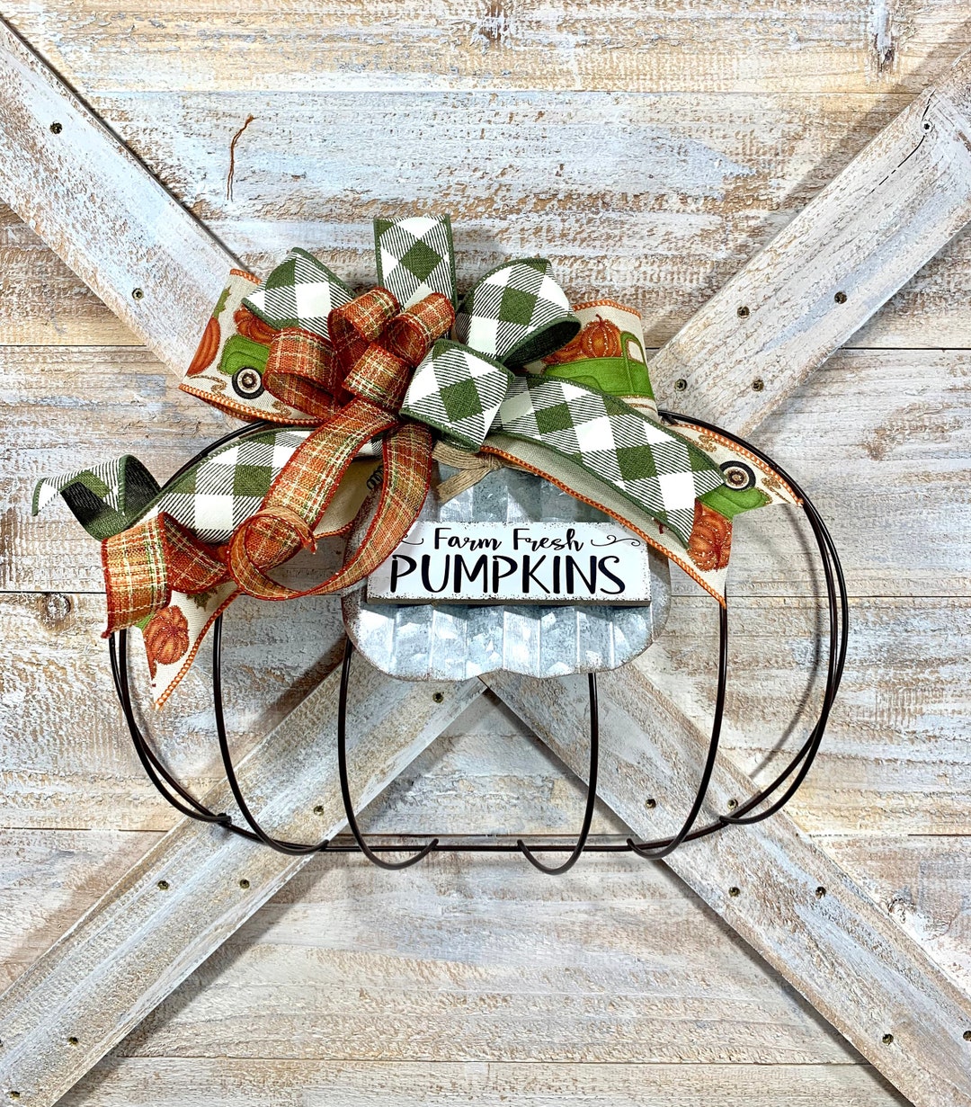 Pumpkin Door Hanger, Pumpkin Wreath, Wire Pumpkin Door Decor, Fall ...