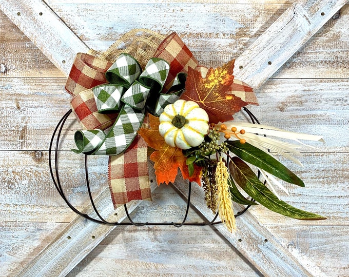 Pumpkin Door Hanger, Pumpkin Wreath, Wire Pumpkin Door Decor, Fall ...