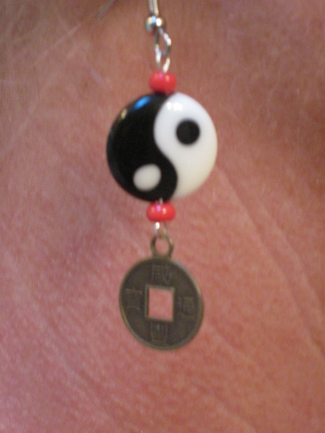 Handmade Ying Yang Glass Bead Earrings With Chinese Coin - Etsy