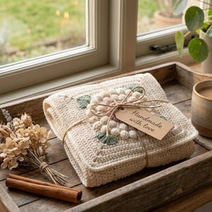 Farmhouse Crochet Sofa Caddy Pattern, Floral Bobble Armchair Organizer ...