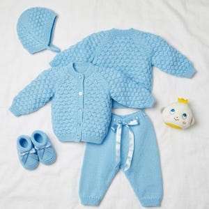 Baby Boy Knitting Pattern – Bubble Stitch Sweater, Hat, Cardigan, Pants ...