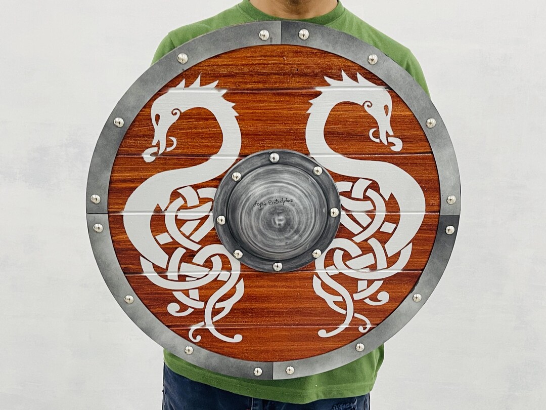 Viking Serpent Wooden Shield: Handcrafted Norse Cosplay Prop - Etsy