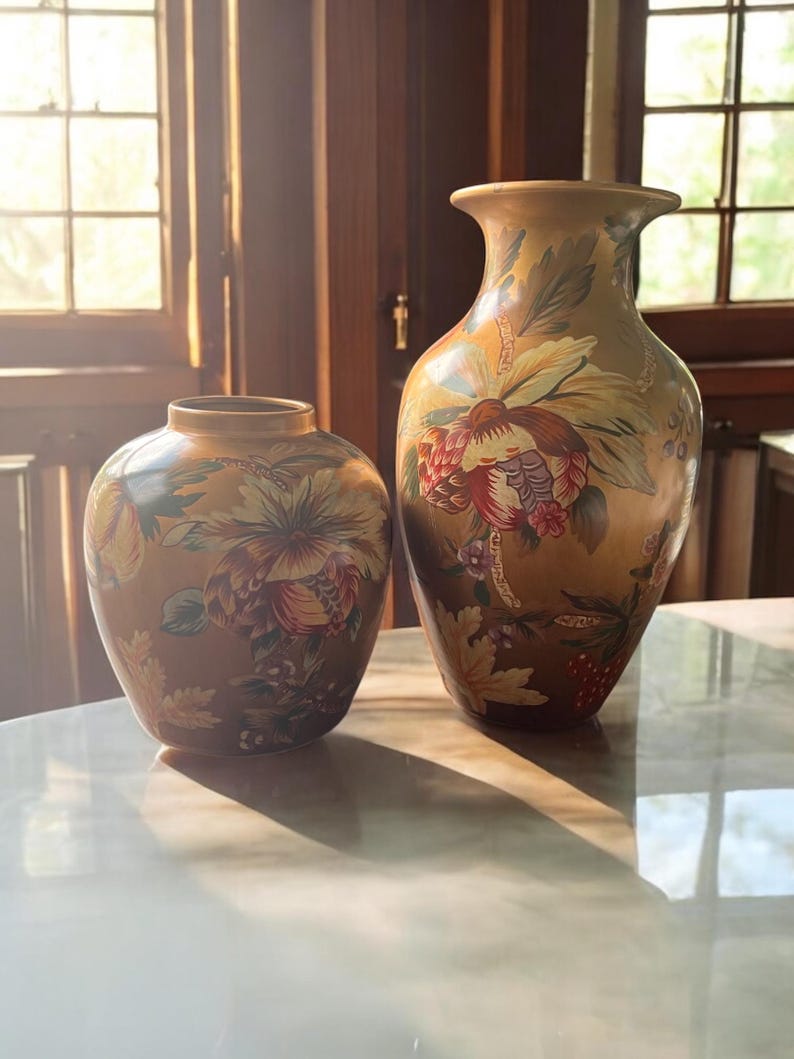 Vintage Raymond Waites Floralvases, Ceramic With Hand Painted Flowers ...