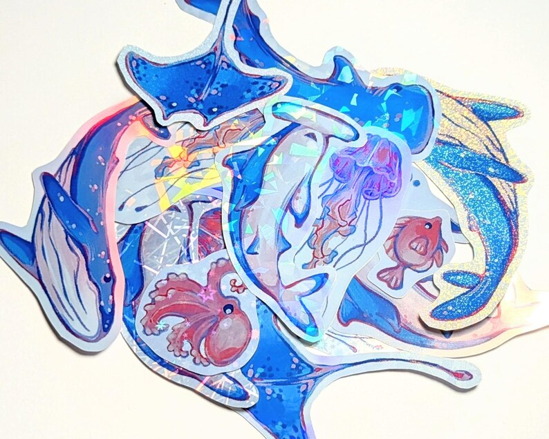 Ocean Animal HOLOGRAPHIC STICKERS - Sea Life Decals for Laptops, Water ...
